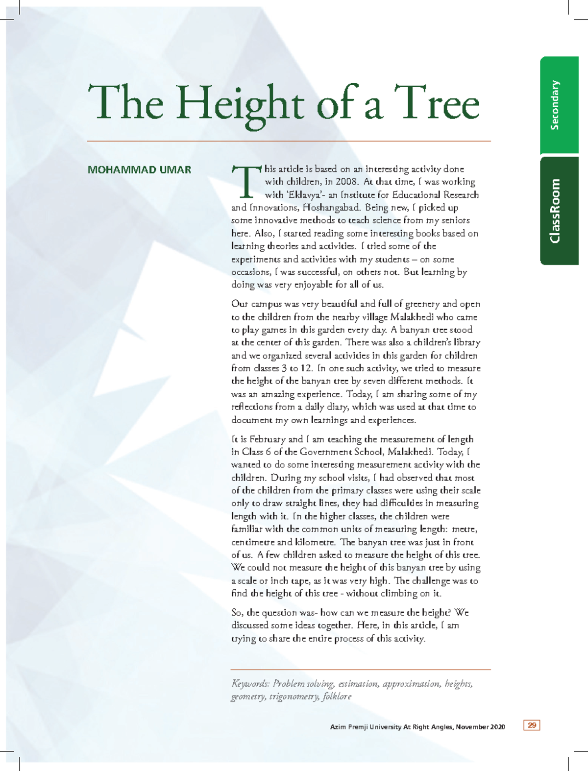 6 The Height of a Tree - science and society practical - MOHAMMAD UMAR ...
