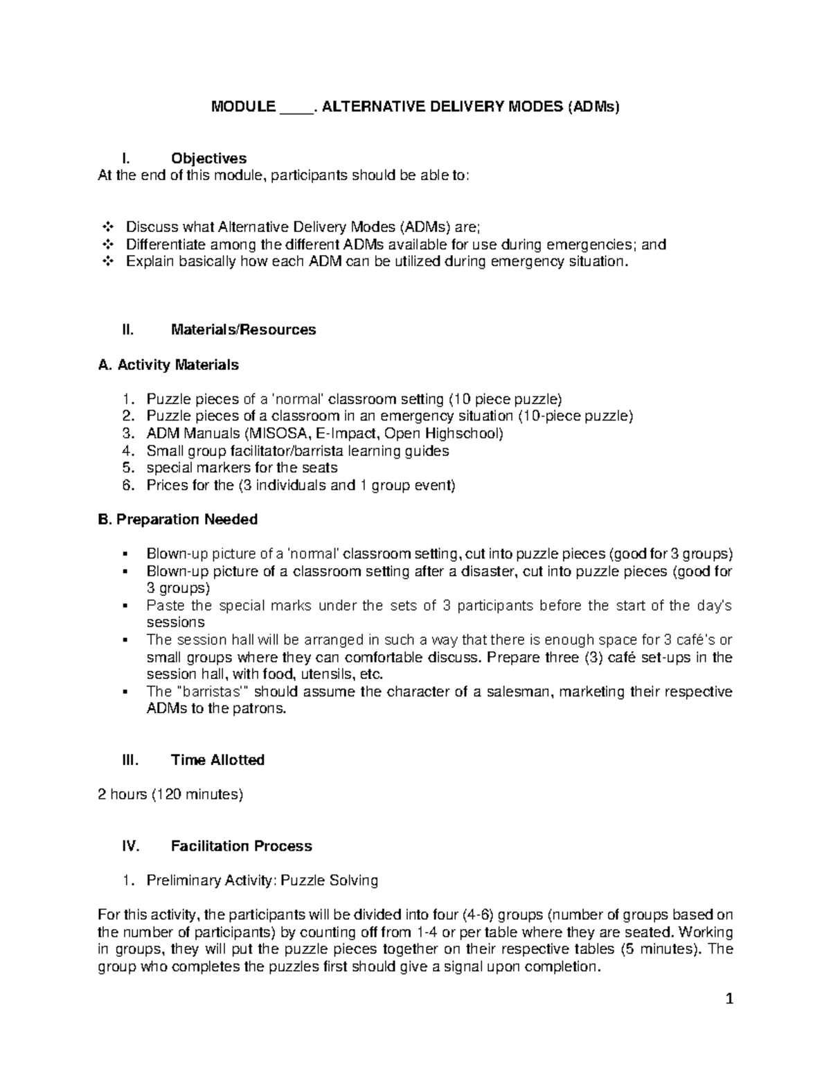Module Alternative Delivery Modes Session Guide - MODULE ...