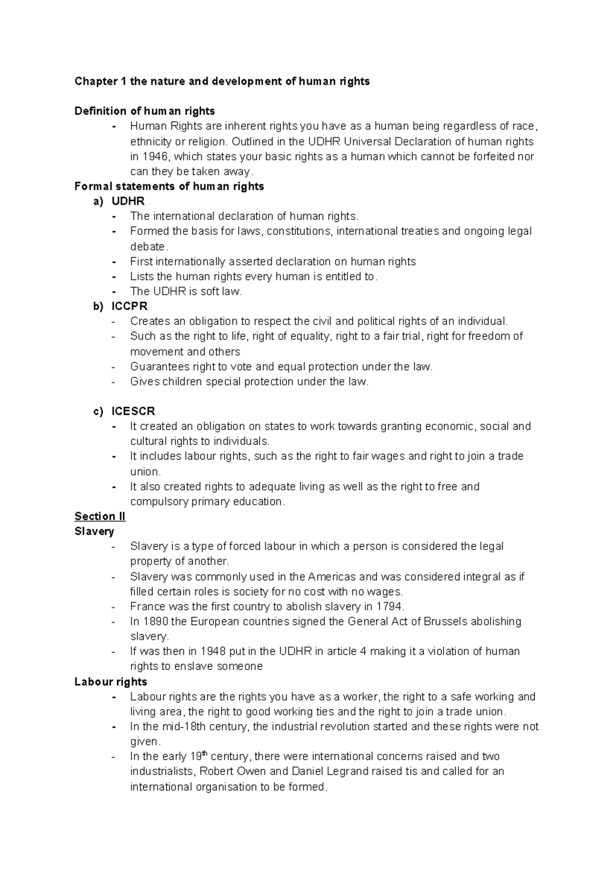 Human Rights notes - Chapter 1 the nature and development of human ...