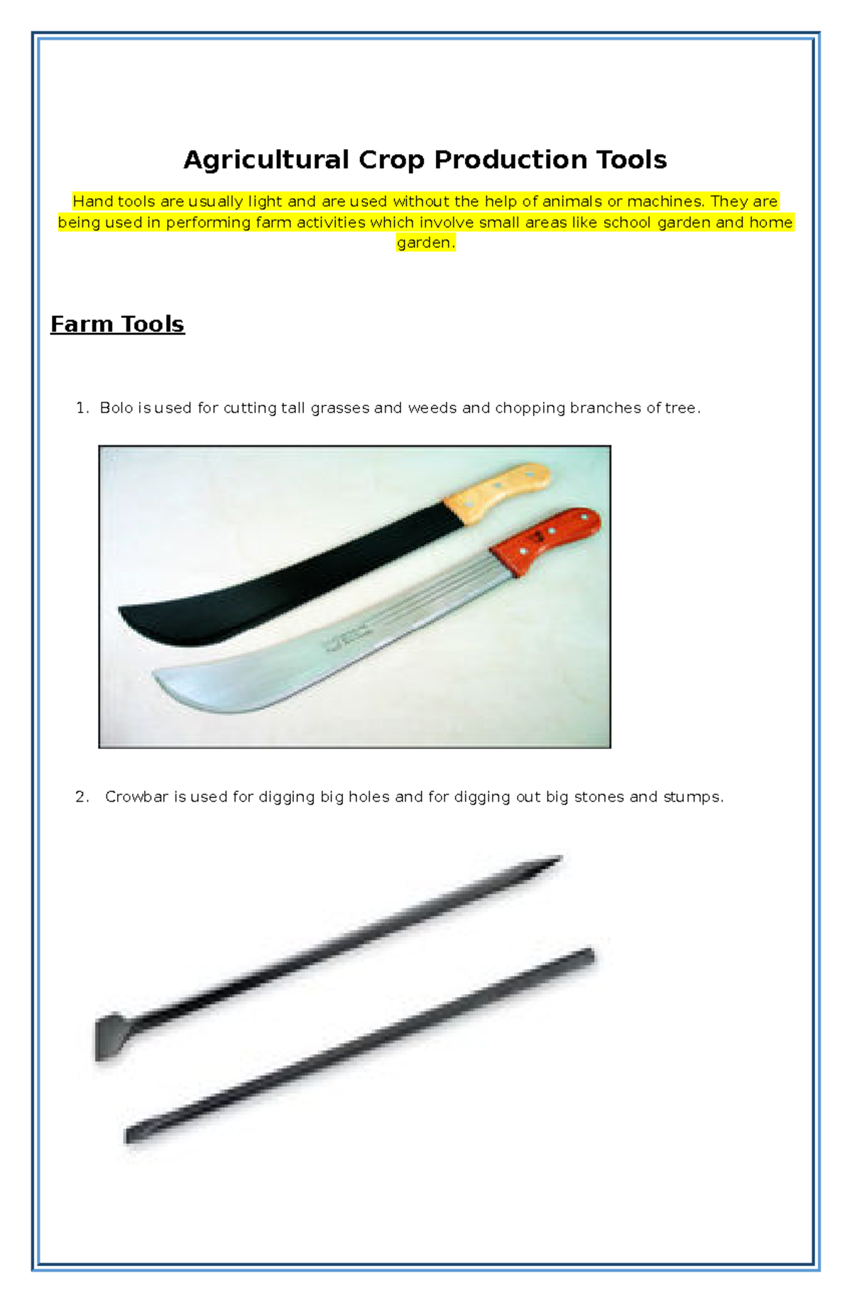 Agricultural Crop Production Tools They Are Being Used In Performing