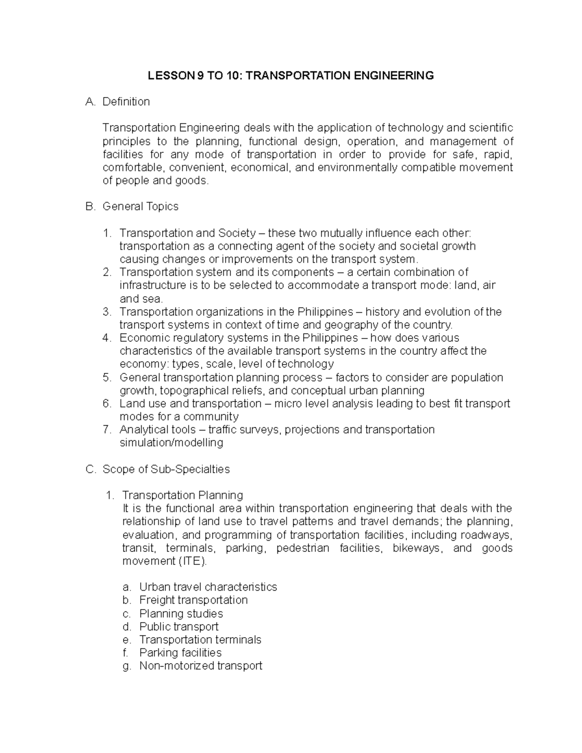 Lesson 9 to 10 Transportation Engineering - LESSON 9 TO 10 ...