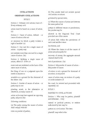 Types of Procedure - A. Actions Ordinary Civil Actions Explanation ...