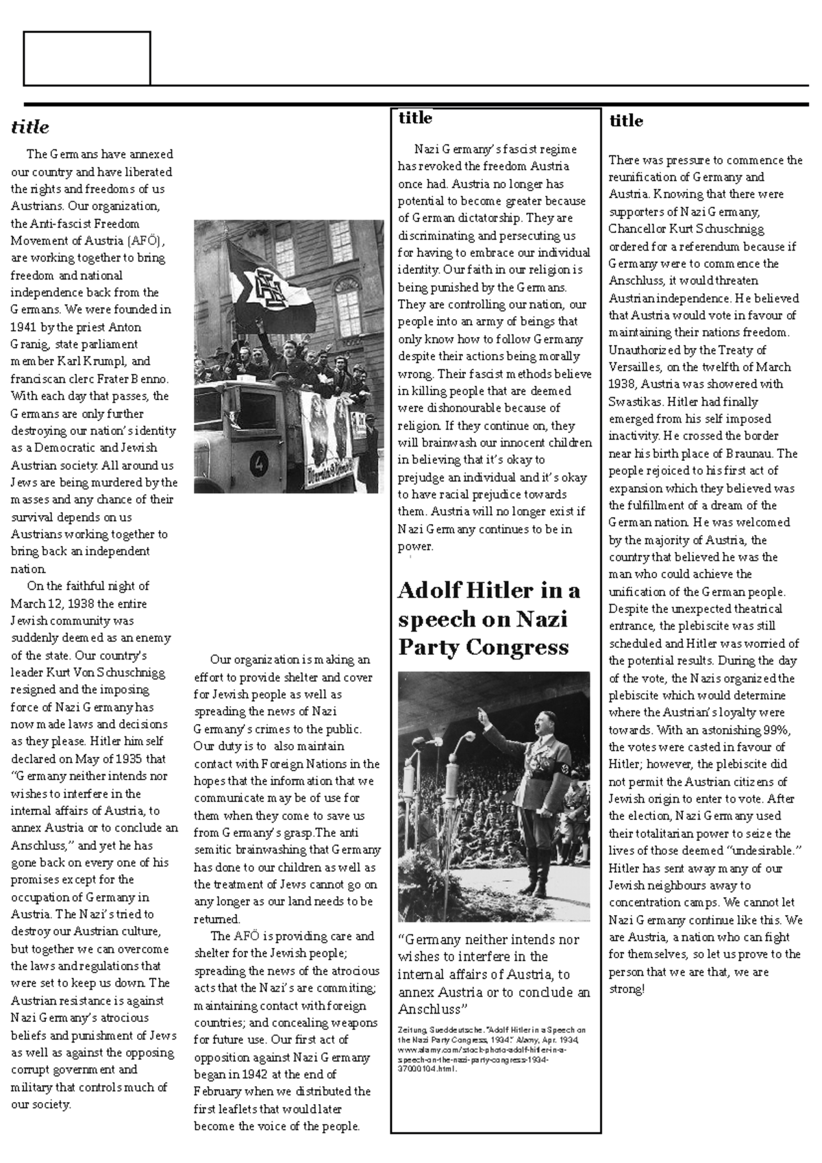 Copy of Copy of Newspaper Maker For Students - title title Nazi Germany ...