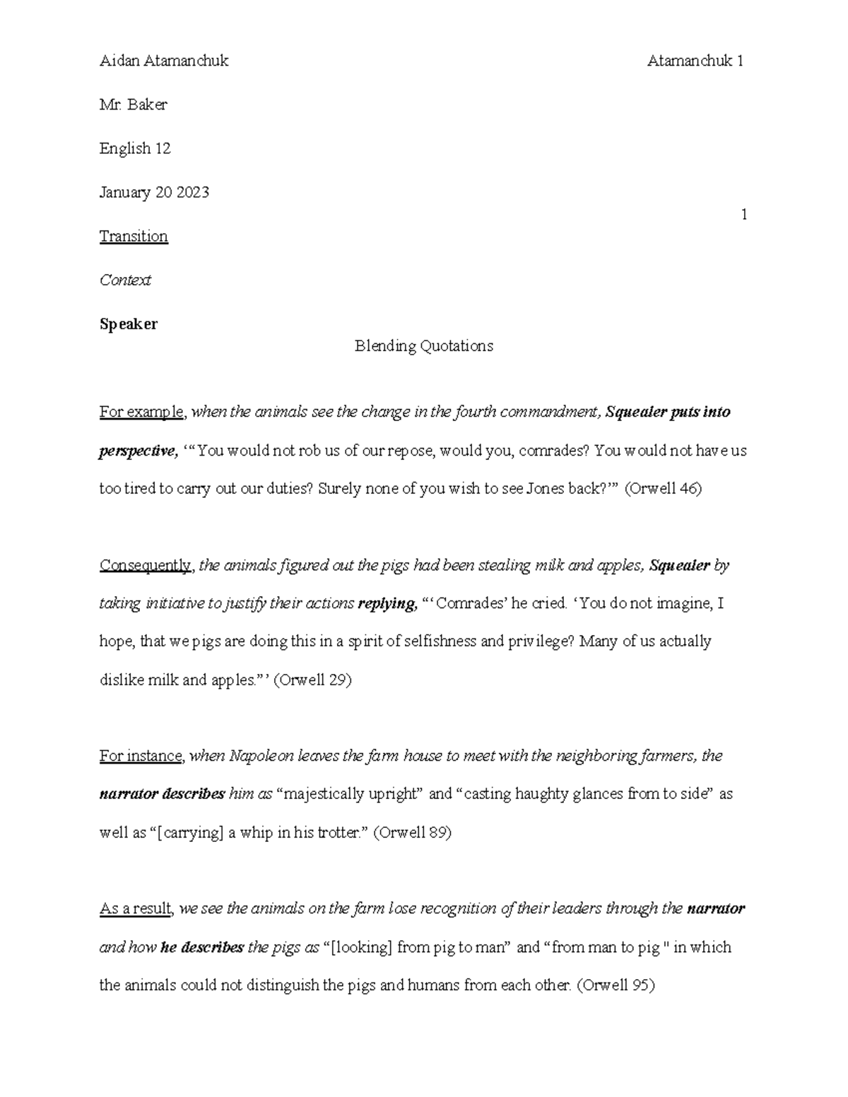 English 12 Blended Quotations - Aidan Atamanchuk Atamanchuk 1 Mr. Baker ...