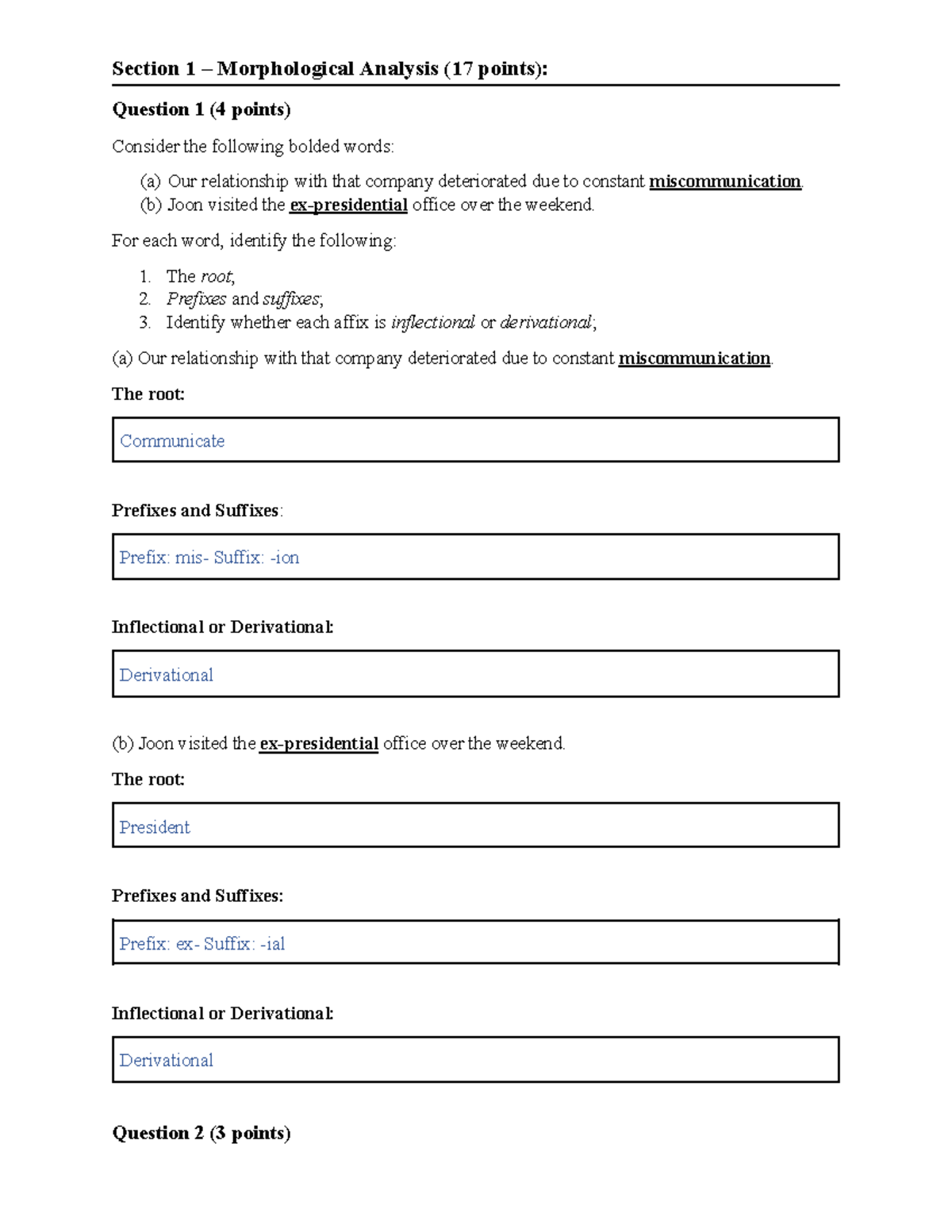 Morphological Analysis and Processes - Linguistics Assignment 1 ...