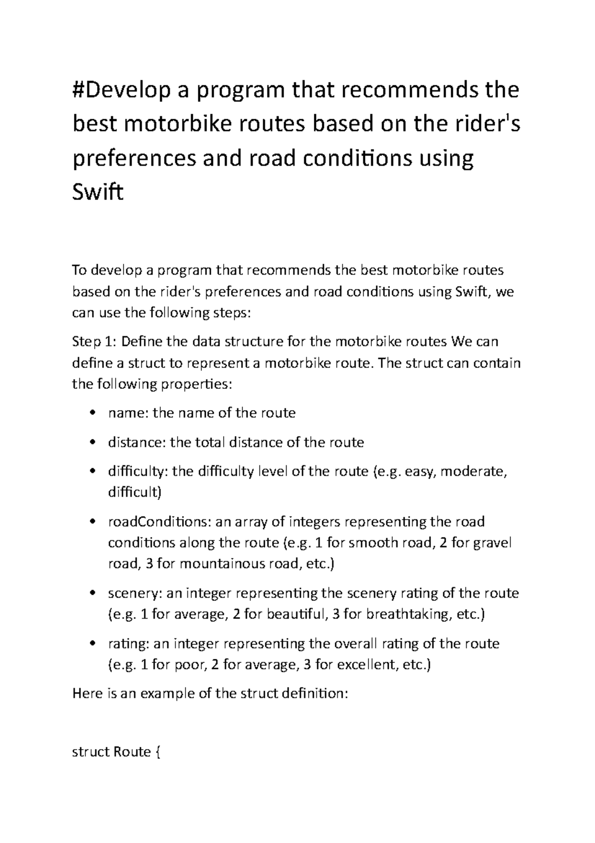 Motorbike routes based on the rider-swift - #Develop a program that ...