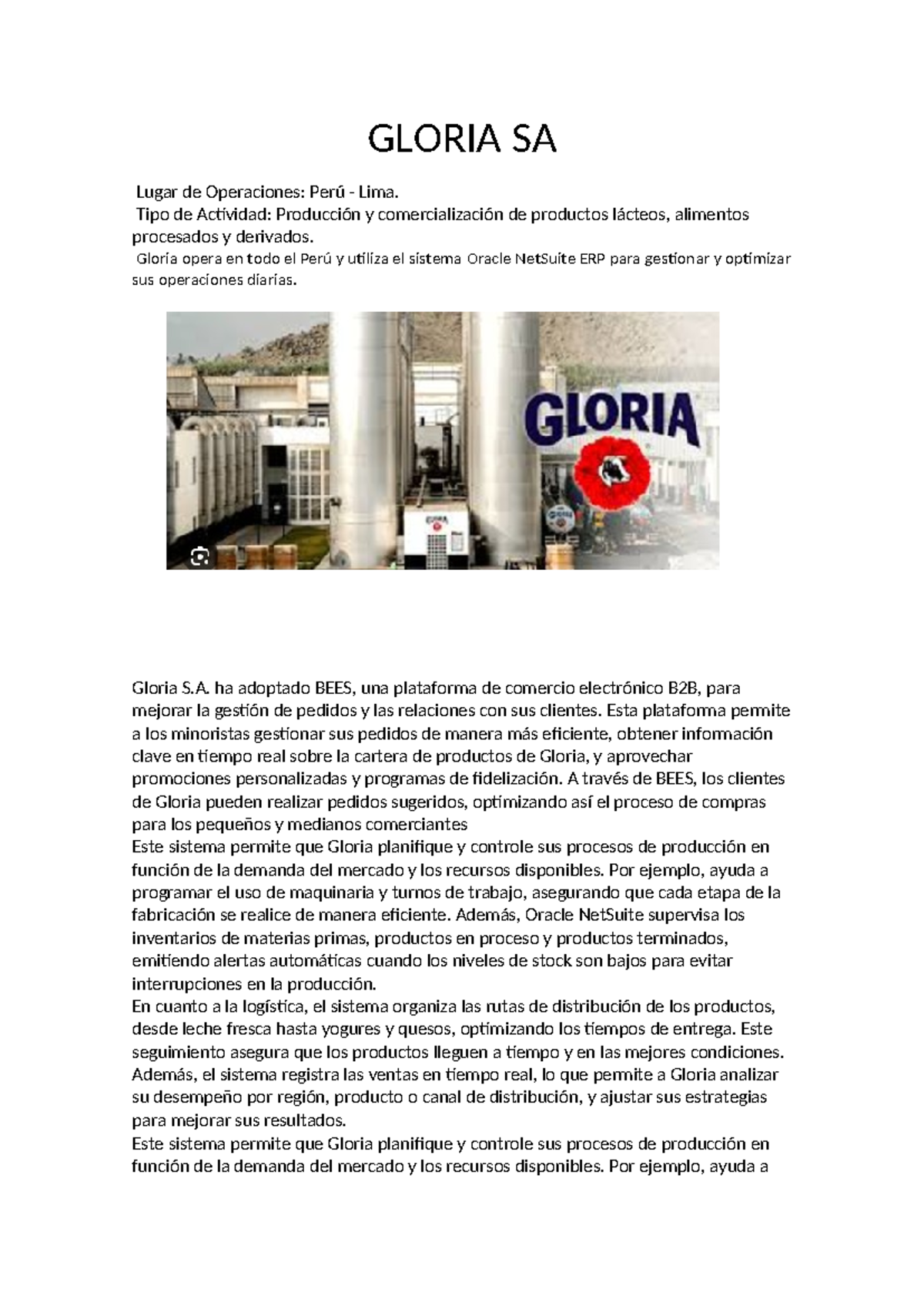 Gloria 3 - dasfs - GLORIA SA Lugar de Operaciones: Perú - Lima. Tipo de ...