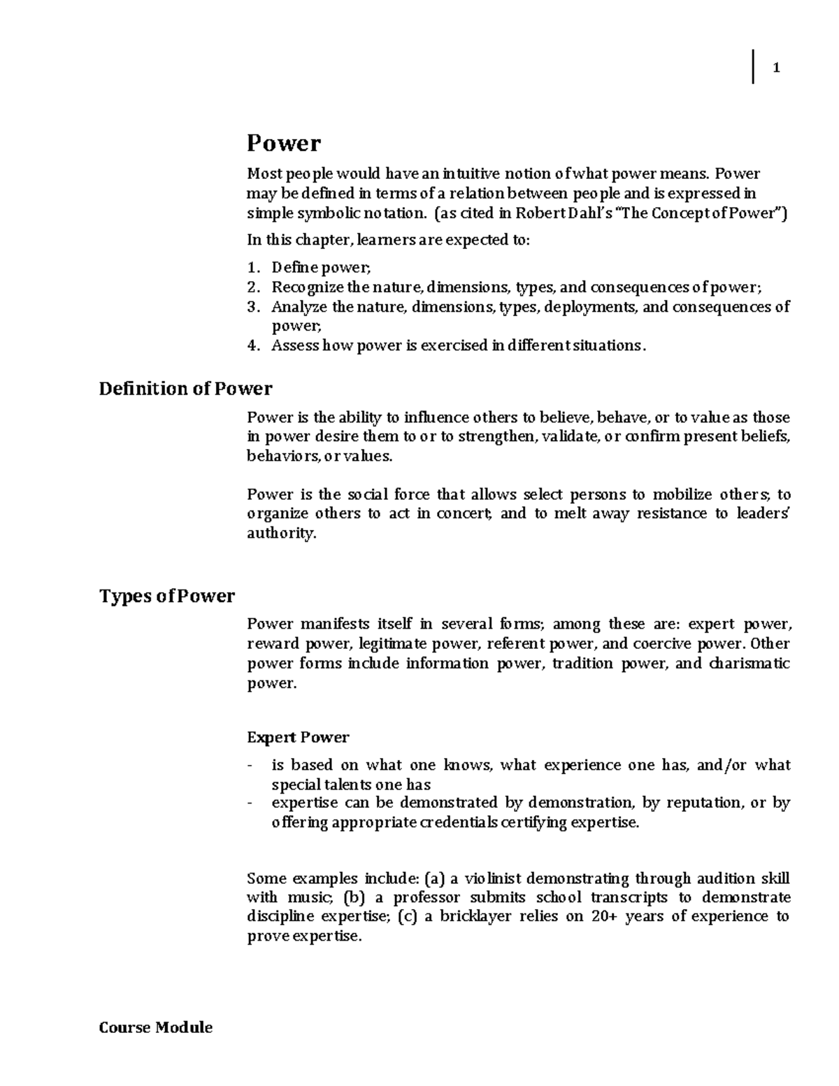 Week 004-Module Power - 1 Course Module Power Most people would have an ...
