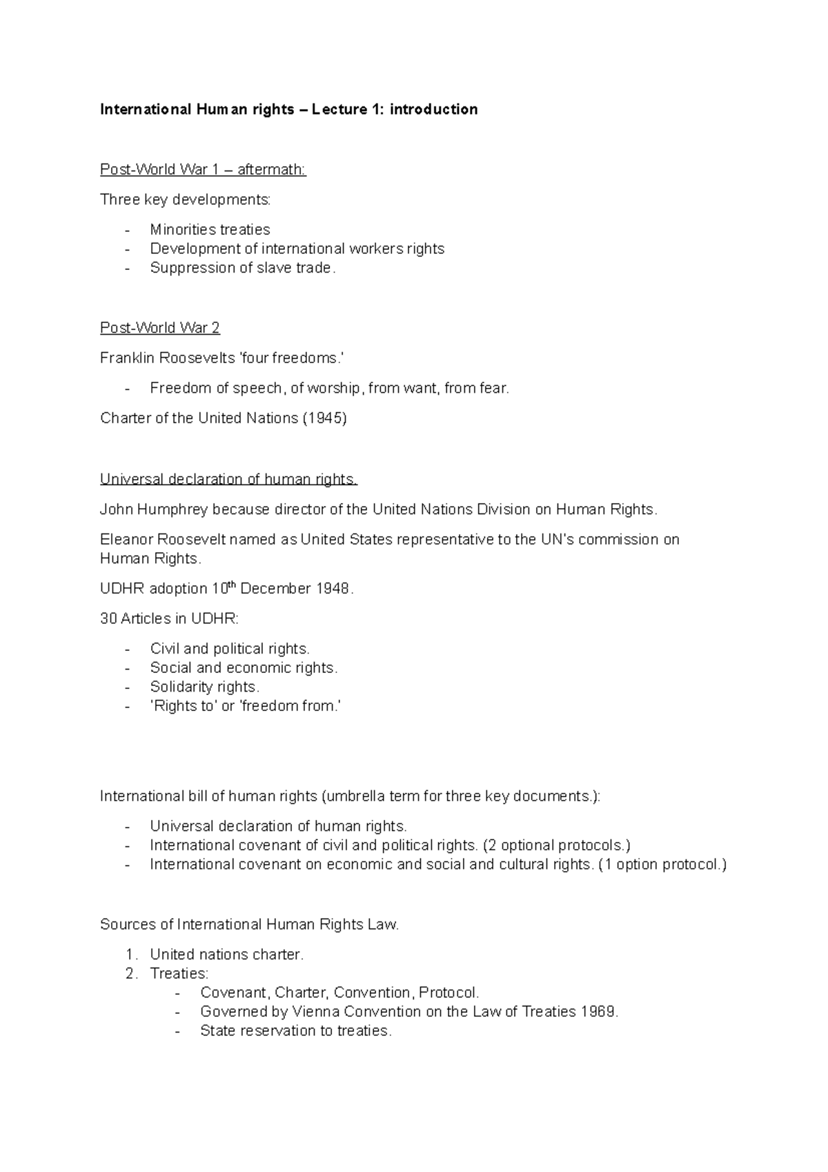 Lec 1 International Human rights - International Human rights – Lecture ...