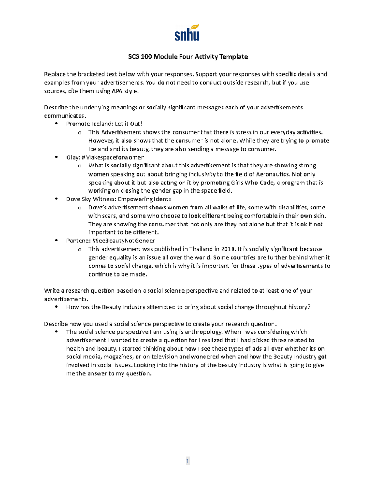 SCS 100 Module Four Activity - Support your responses with specific ...