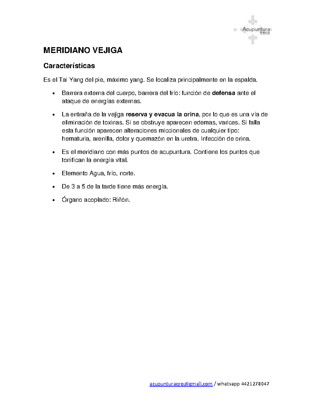 Meridiano Vejiga - Mtc - MERIDIANO VEJIGA Características Es el Tai ...