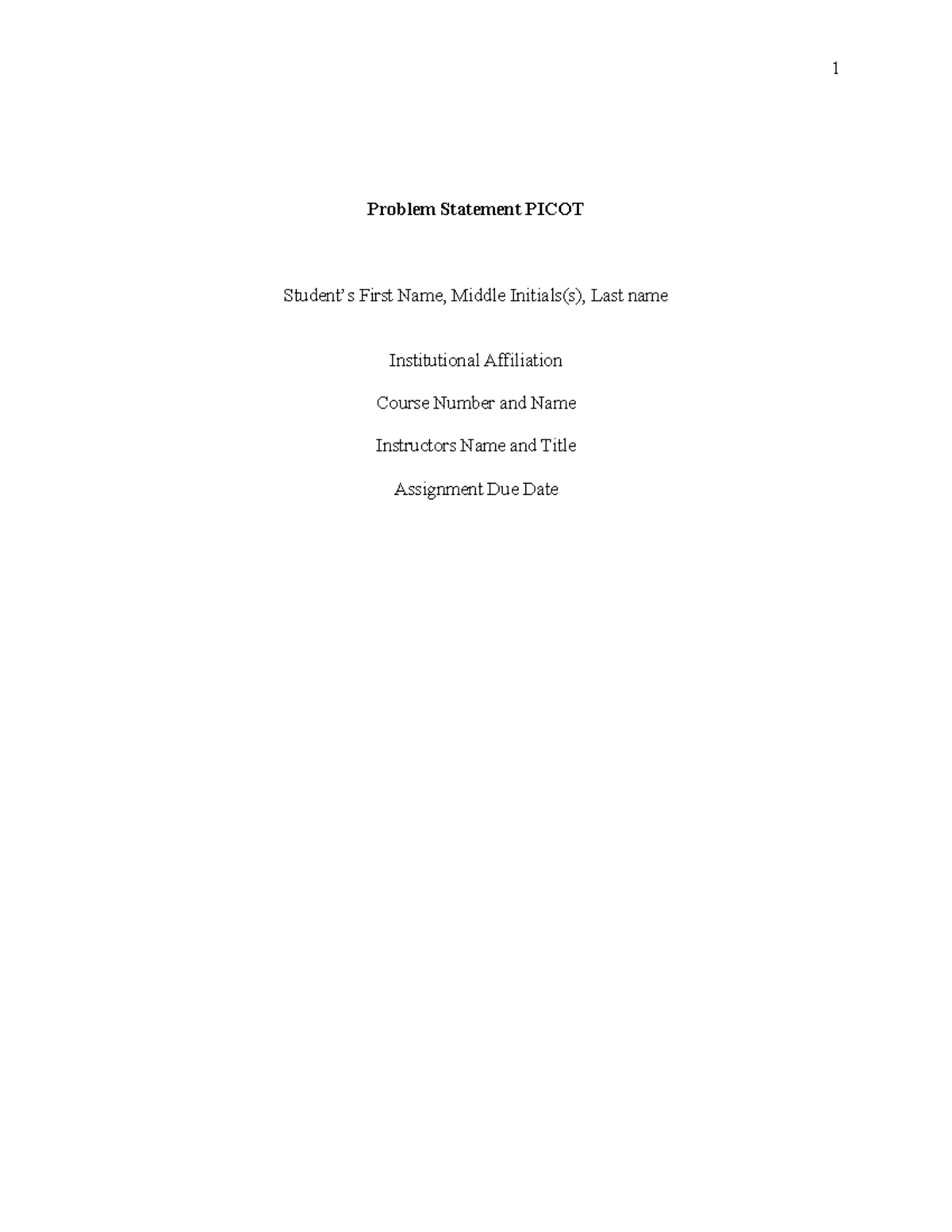 Assessment 2 Picot - Quality Nursing Assignment - Problem Statement ...