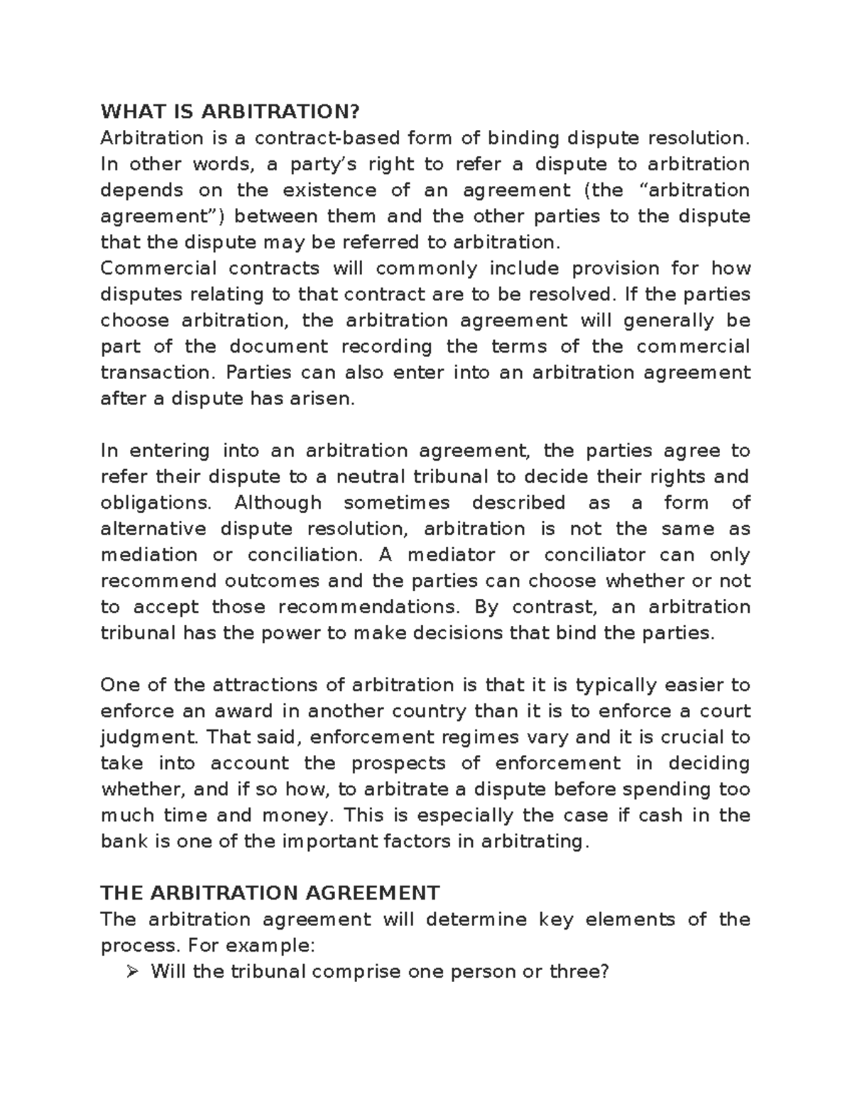 introduction to arbitration - WHAT IS ARBITRATION? Arbitration is a ...