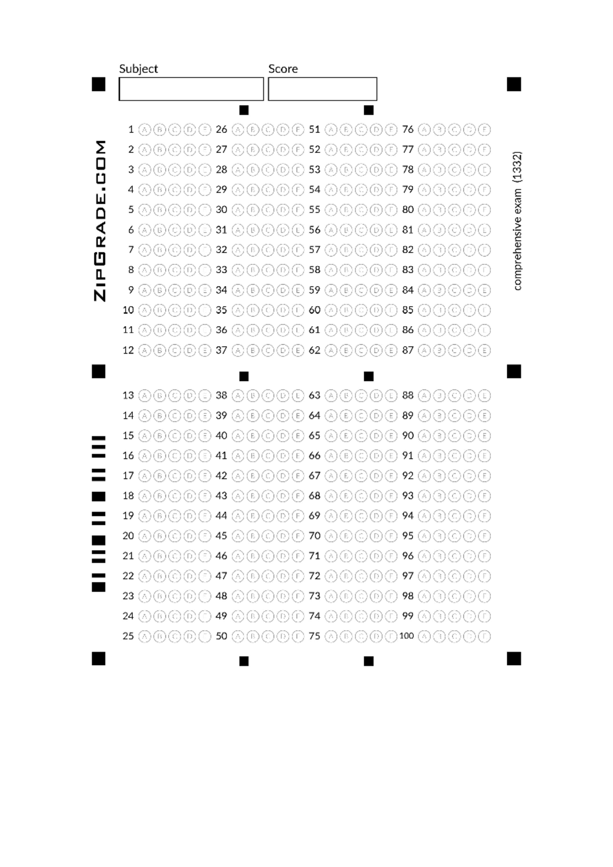 Answersheet - Subject Score 1 A B C D E 26 A B C D E 51 A B C D E 76 A ...