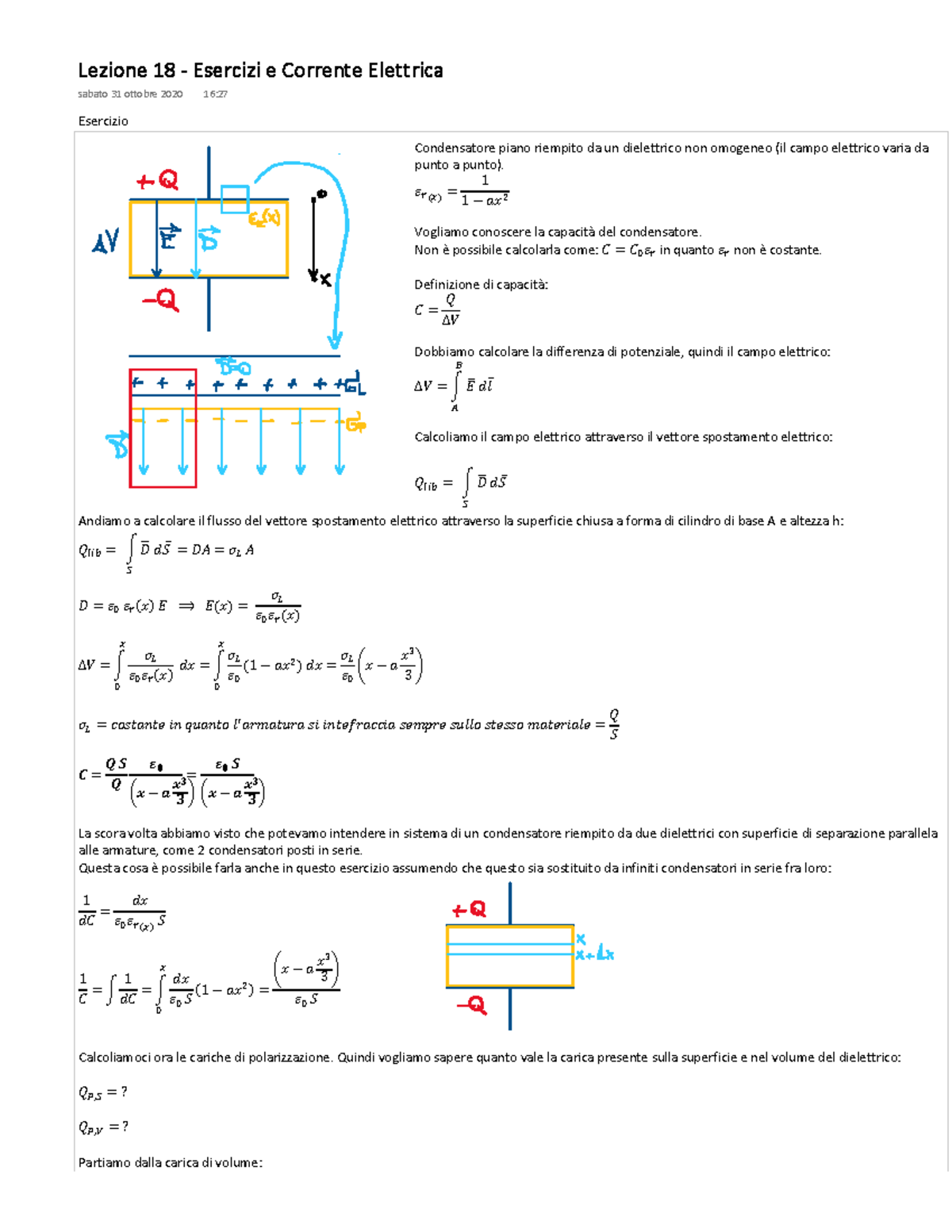 Lezione 18 - Esercizi e Corrente Elettrica - Warning: TT: undefined function: 32 ƐĞƌĐŝnjŝŽ - Studocu