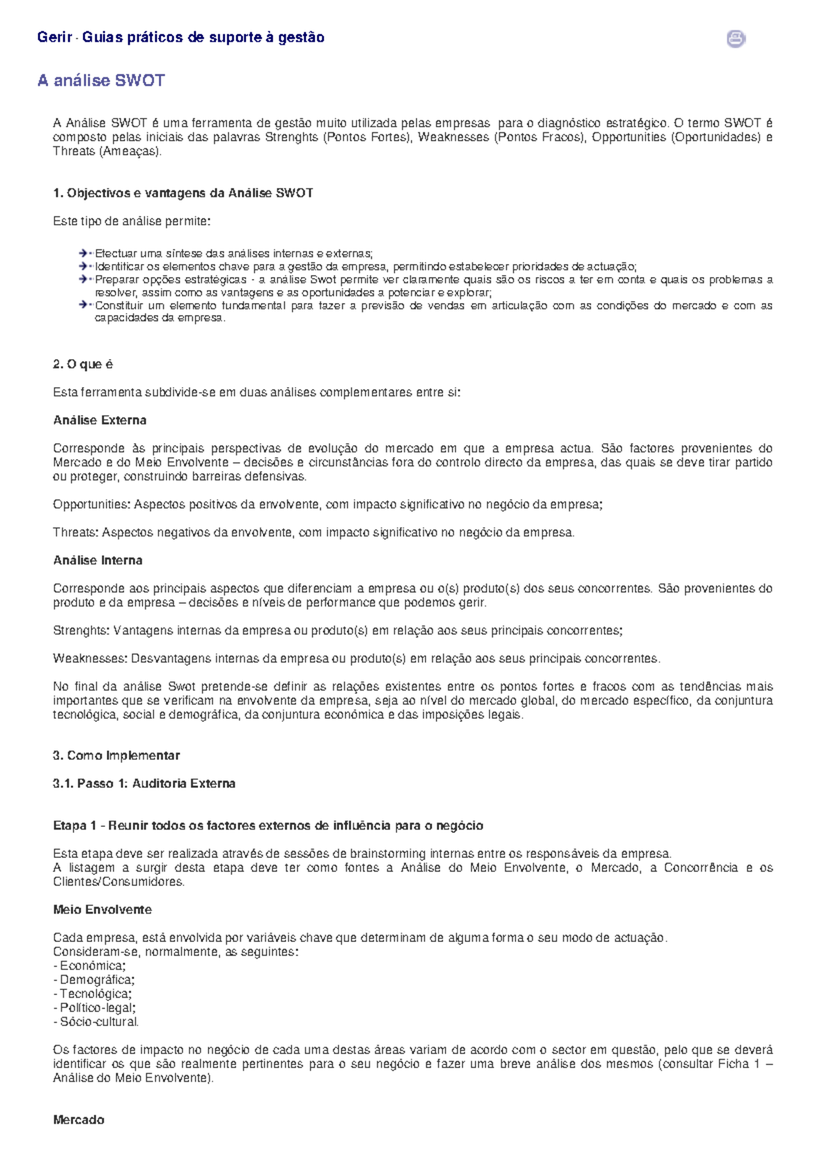 A análise SWOT - Total - Gerir - Guias práticos de suporte à gestão A ...