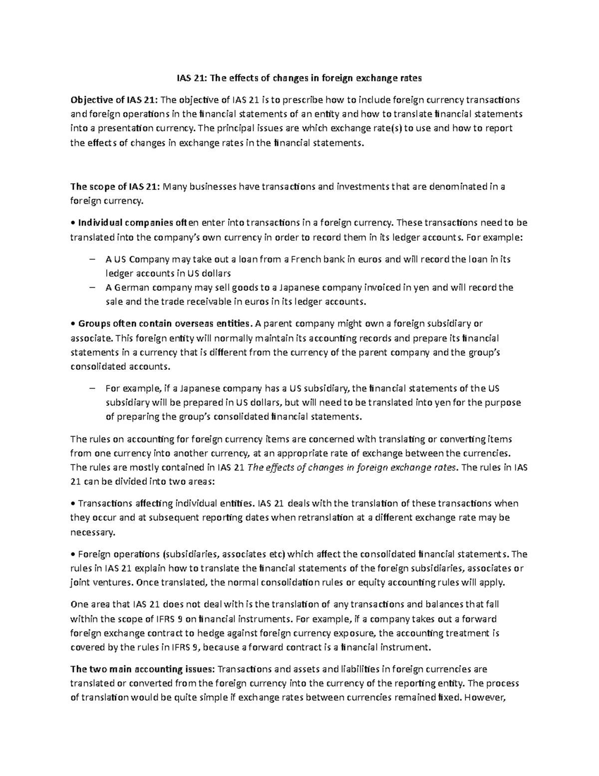 IAS 21: The effects of changes in foreign exchange rates - Studocu