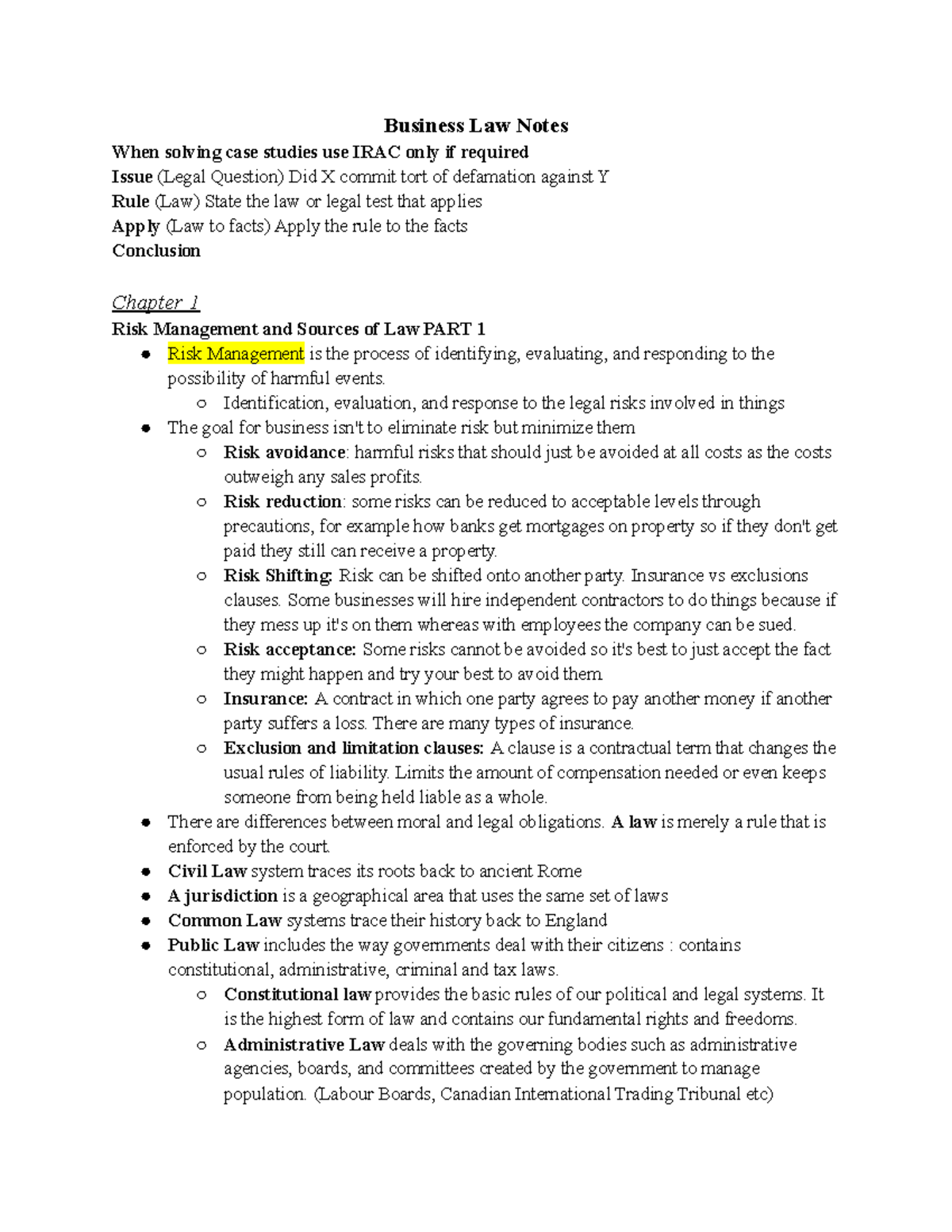 Buisness Law Notes - Nick Iannazzo - Business Law Notes When solving ...