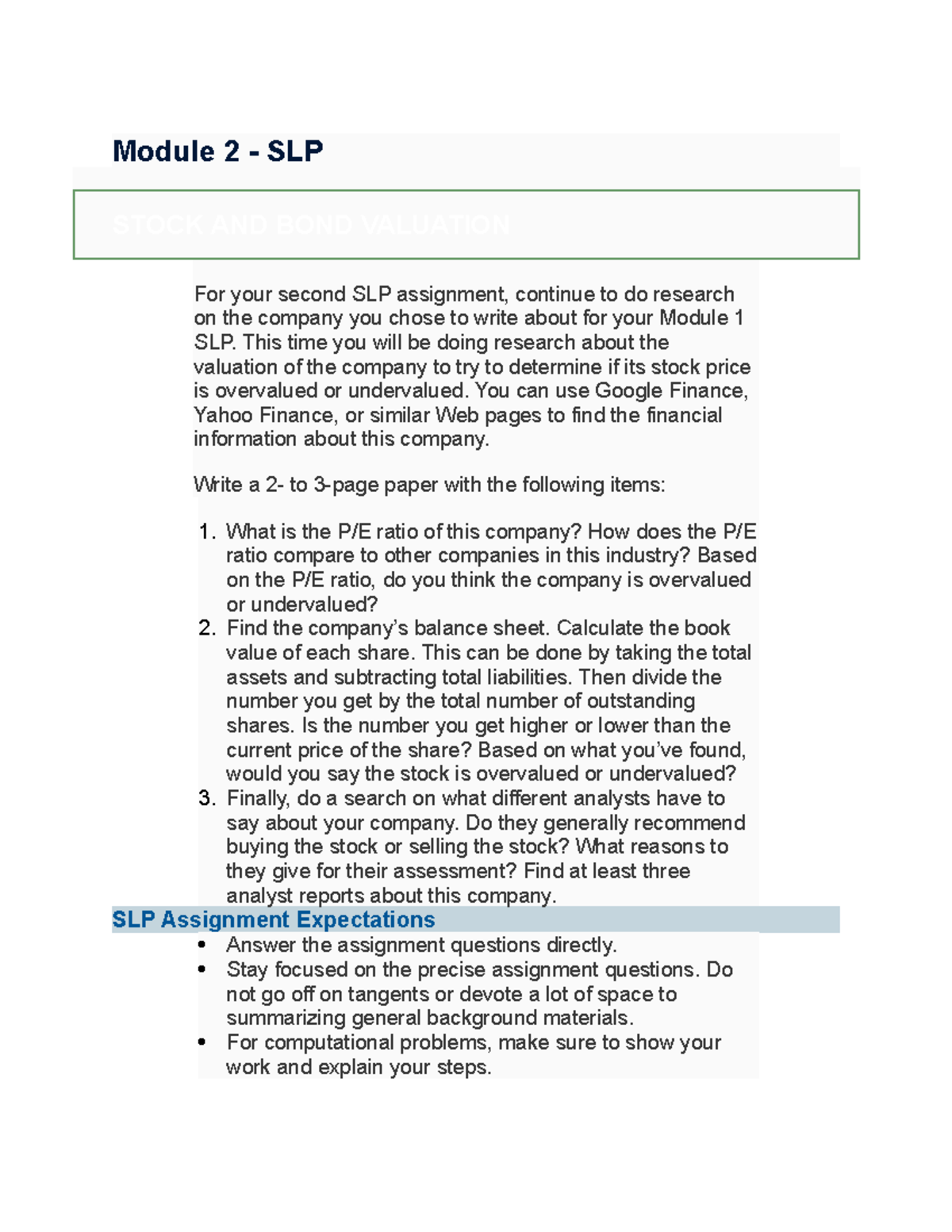 6249522 795505784 8131669377762 - Module 2 - SLP STOCK AND BOND ...