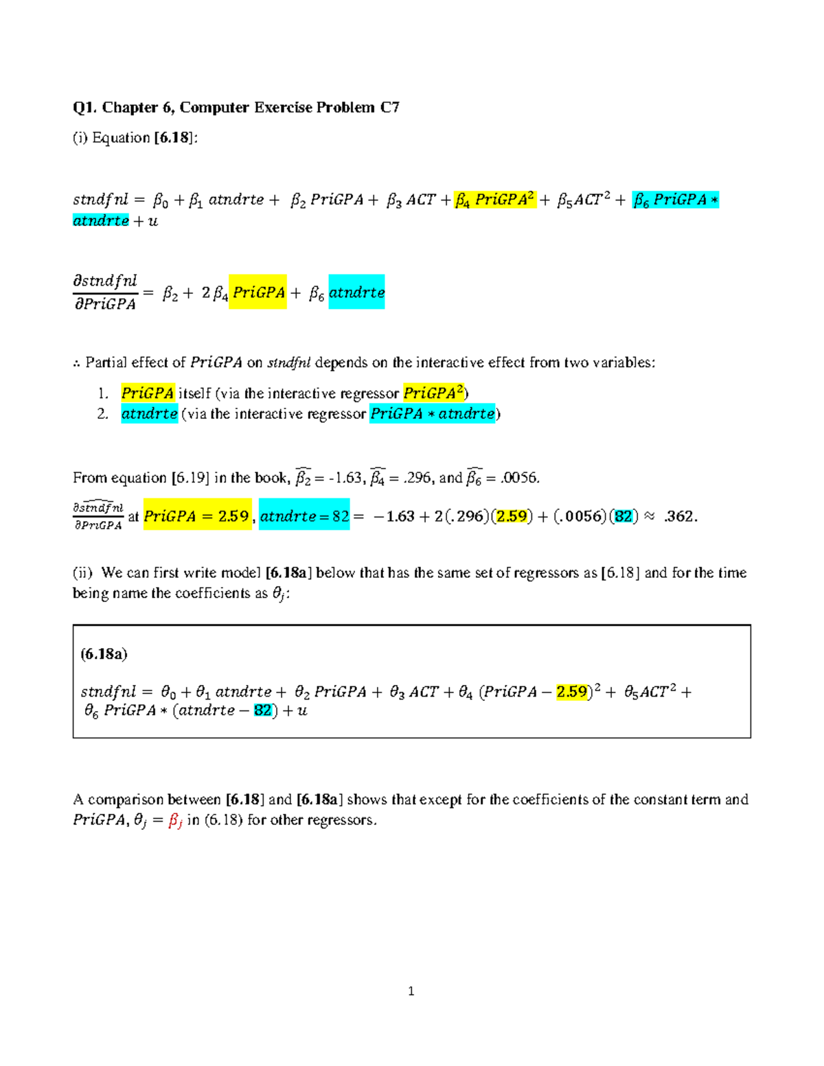 Tutorial 7 2021-22 Sem 2 answer - Q1. Chapter 6, Computer Exercise Problem C (i) Equation [6 ...