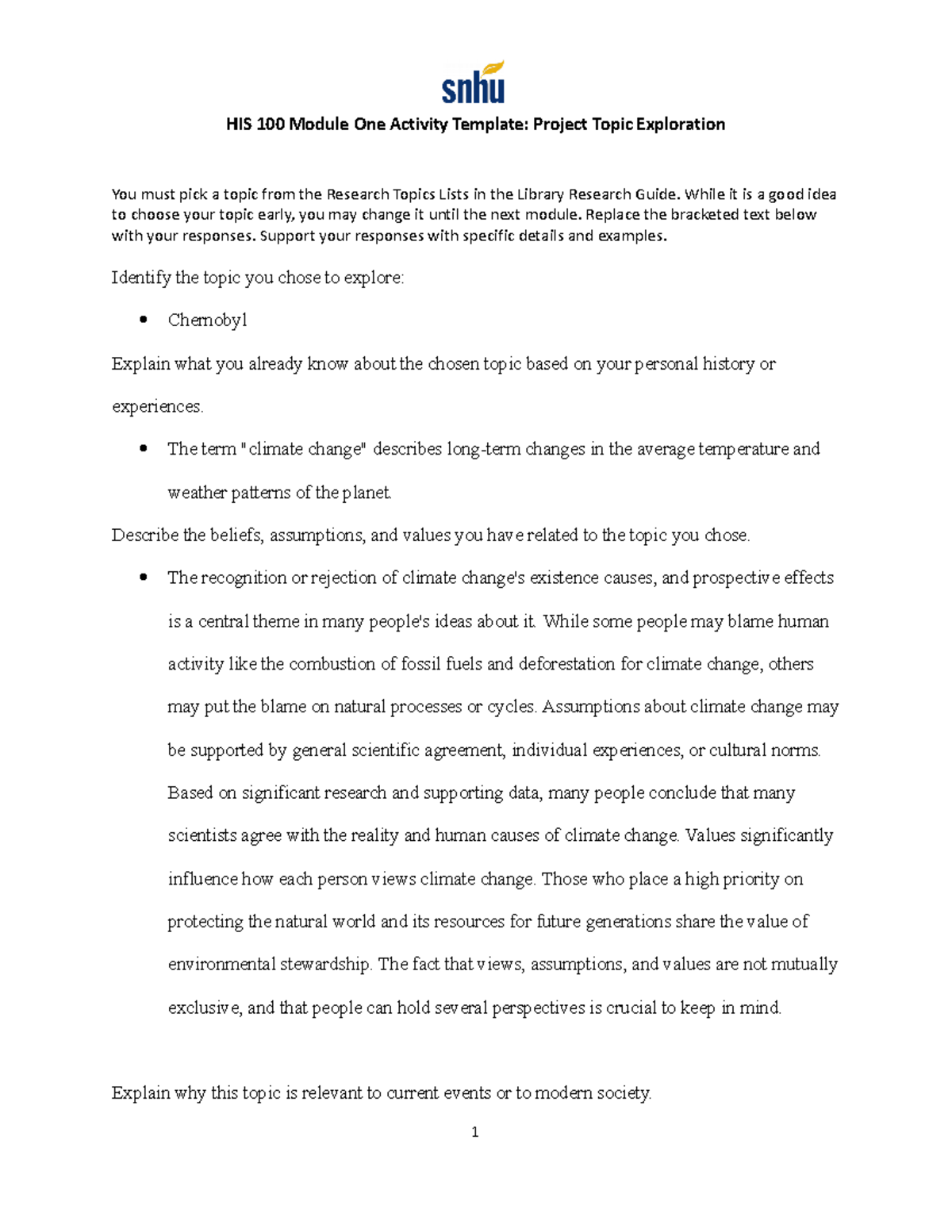 HIS 100 Module One Activity 1 - HIS 100 Module One Activity Template ...