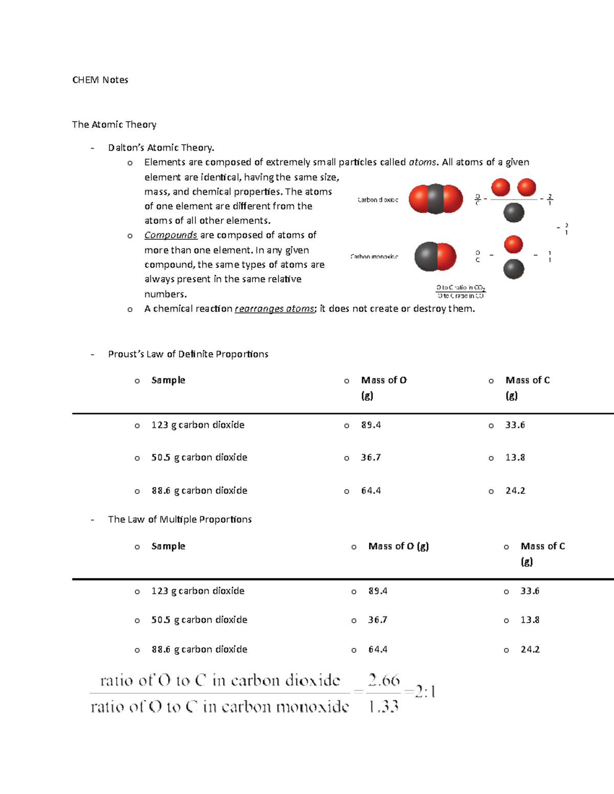 Ppt 2 notes - CHEM Notes The Atomic Theory Dalton’s Atomic Theory. o ...