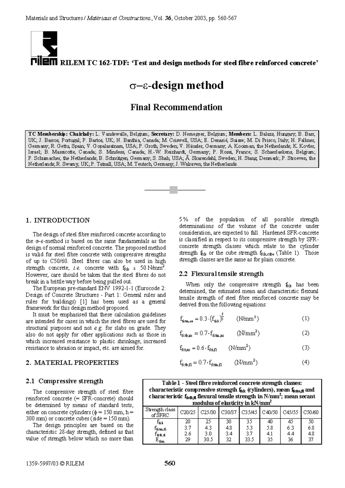 Test and design methods for steel fibre reinforced concrete - Materials ...