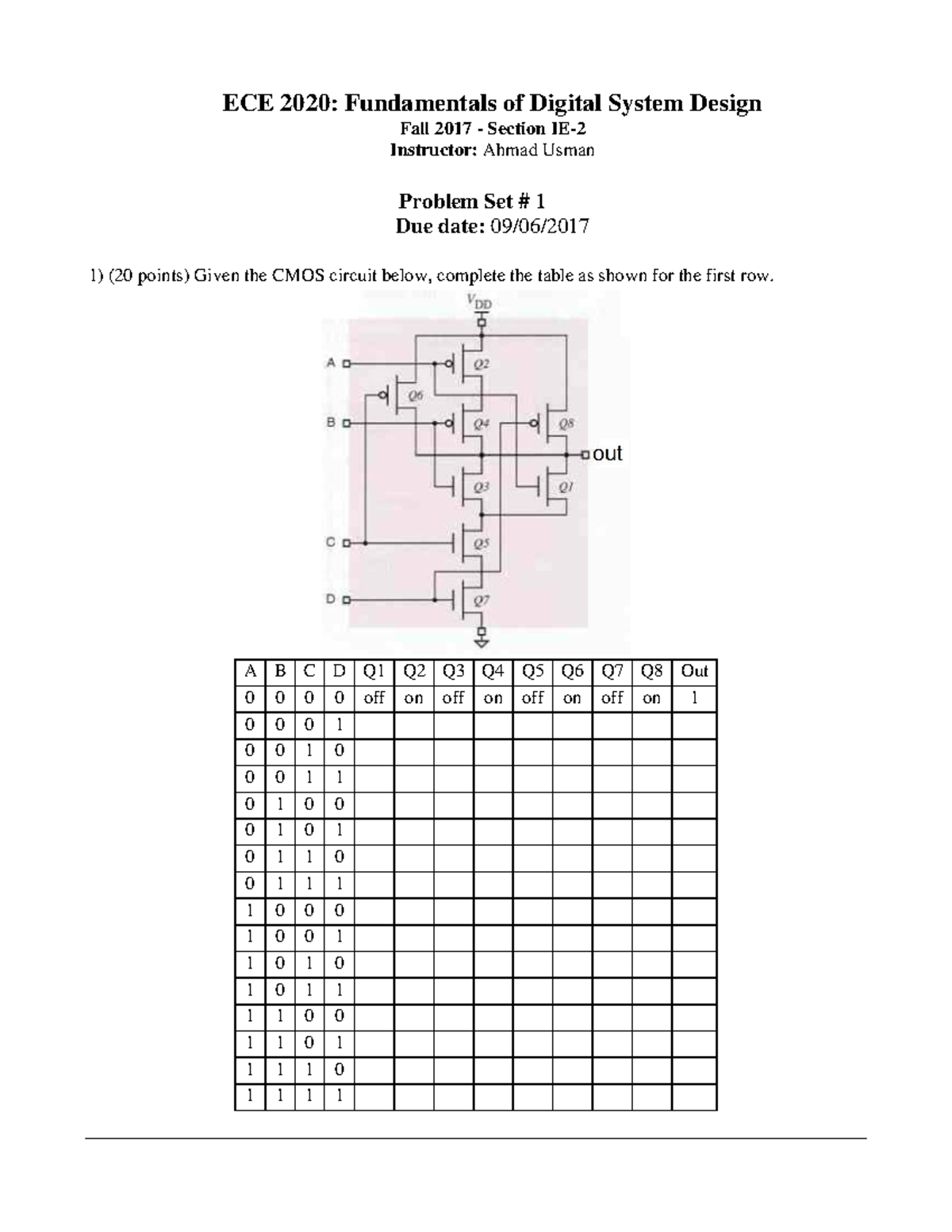 ECE2020 problem set 1 - ECE 2020: Fundamentals of Digital System Design ...