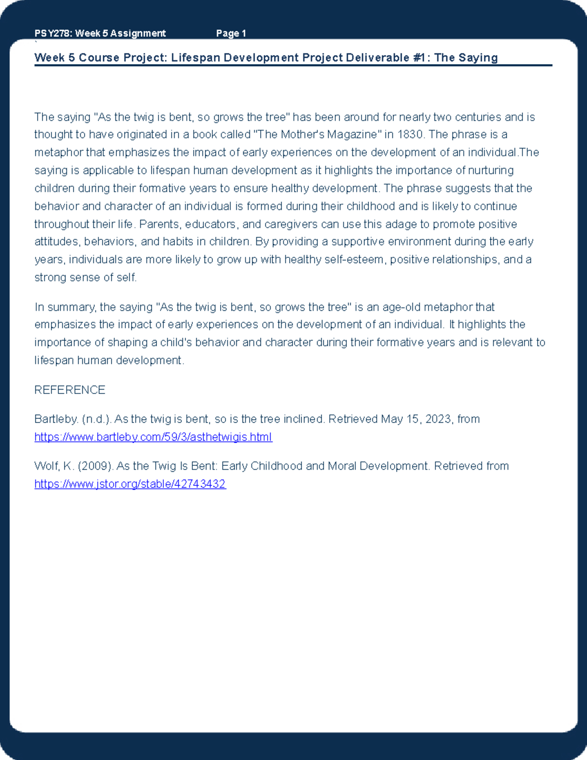 The saying 1 - opnion stem cells - PSY278: Week 5 Assignment Page 1 ...