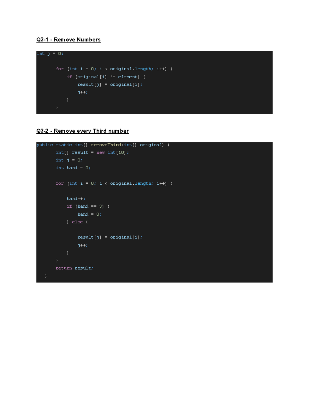 Quiz3 - notes - Q3-1 - Remove Numbers int j= 0 ; for(inti = 0 ; i