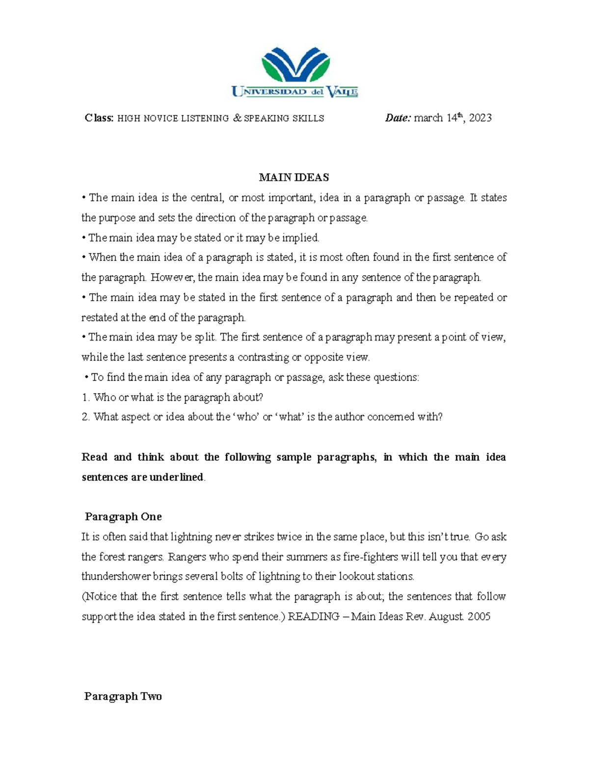 Worksheet - nada - Class: HIGH NOVICE LISTENING & SPEAKING SKILLS Date ...