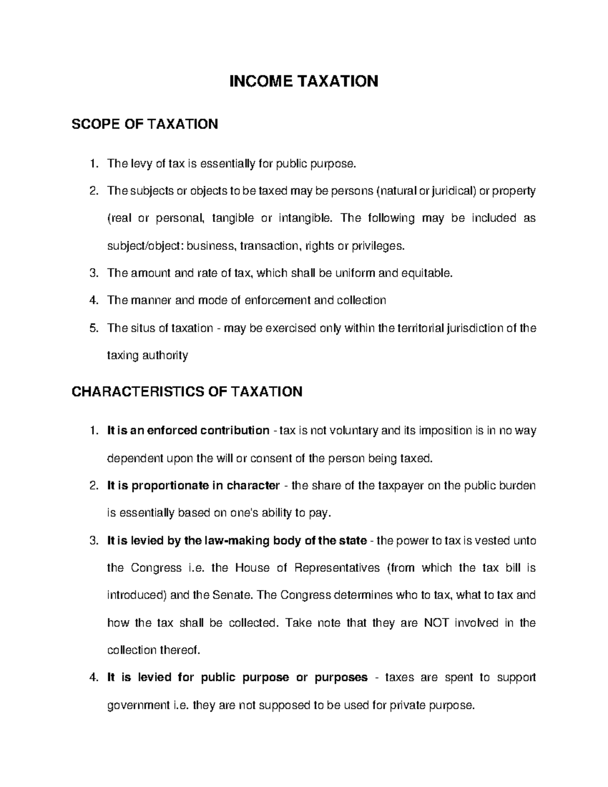 Income Taxation Scope - INCOME TAXATION SCOPE OF TAXATION The levy of ...