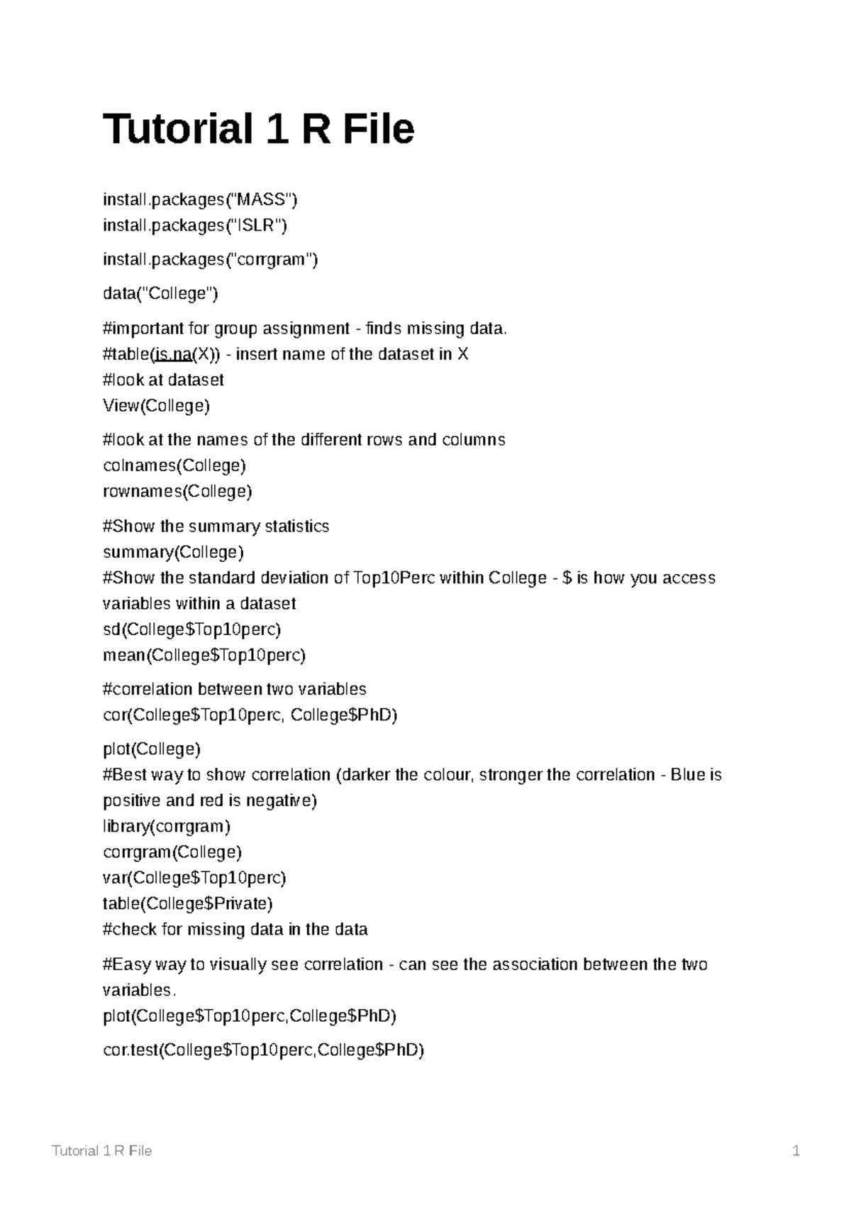 R File Code for Tutorial 1 - Tutorial 1 R File 1 Tutorial 1 R File ...
