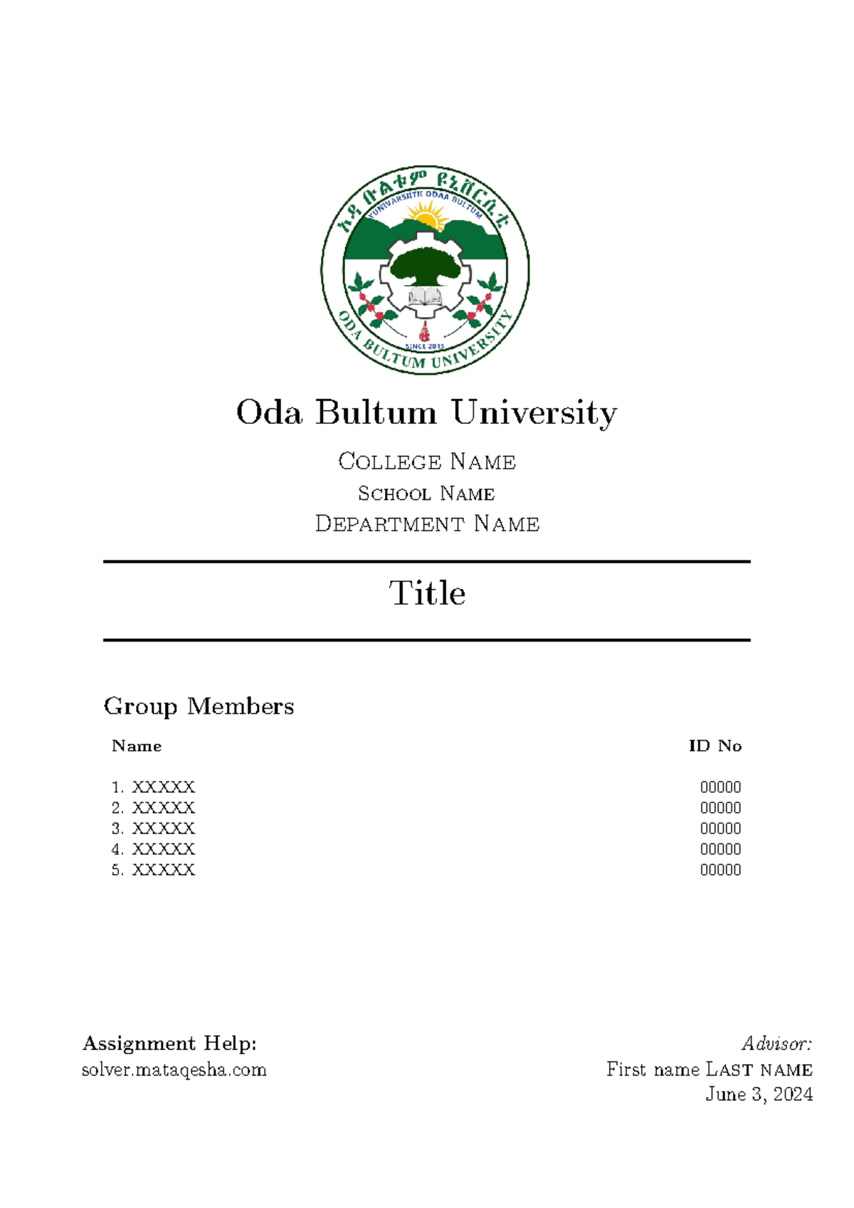 OBU cover template - introduction to computer science - Oda Bultum ...