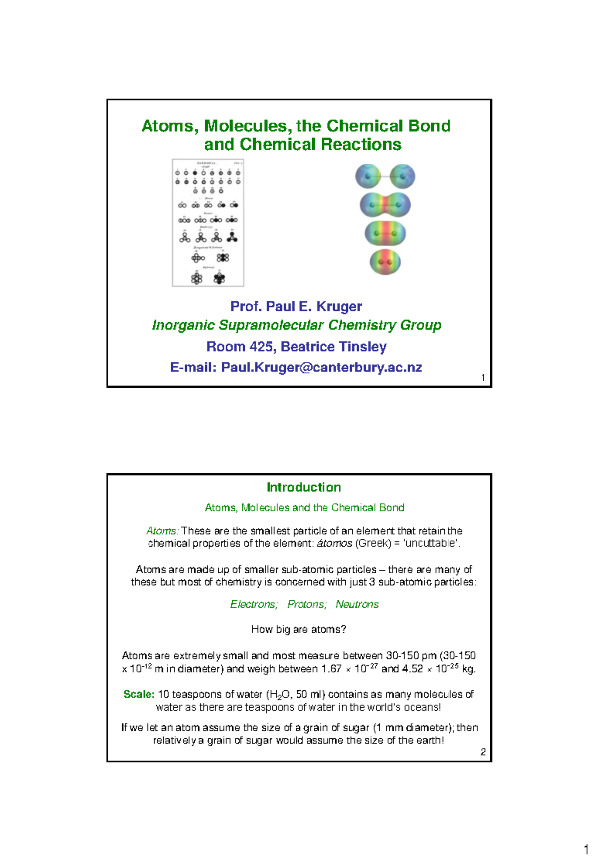 Atoms, Molecules, the Chemical Bond and Chemical Reactions Student ...