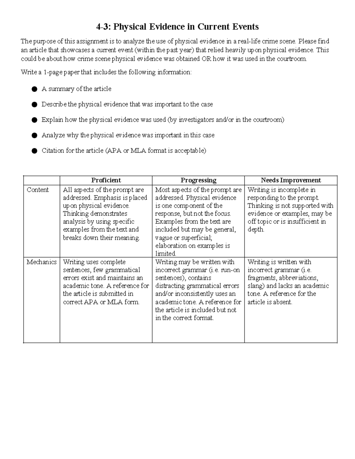 4-3 Physical Evidence in Current Events - Please find an article that ...