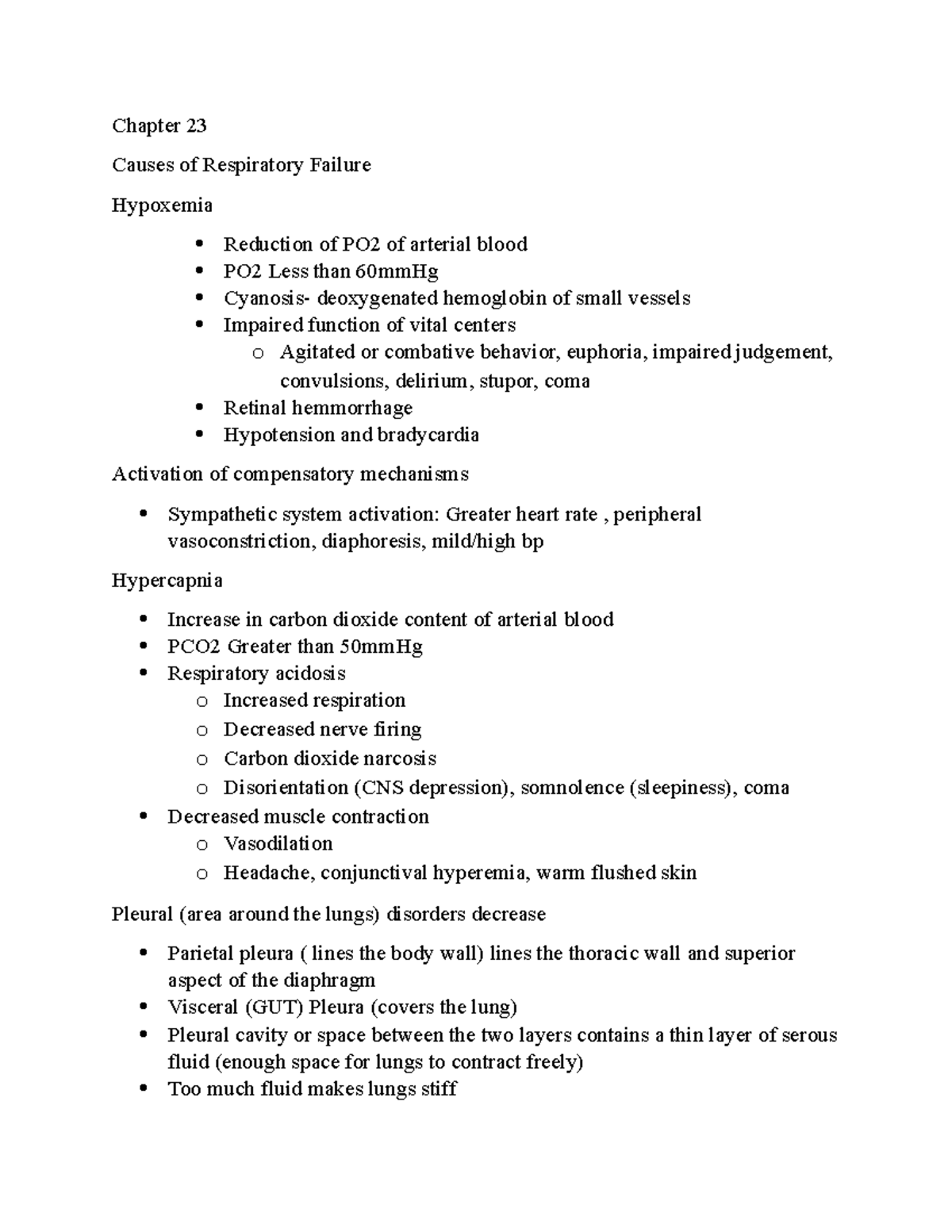 Chapter 23 Study Guide notes - Chapter 23 Causes of Respiratory Failure ...