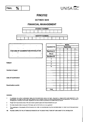 FIN3704 Study Guide - APPLIED FINANCIAL MANAGEMENT FIN AUTHORS Athenia ...
