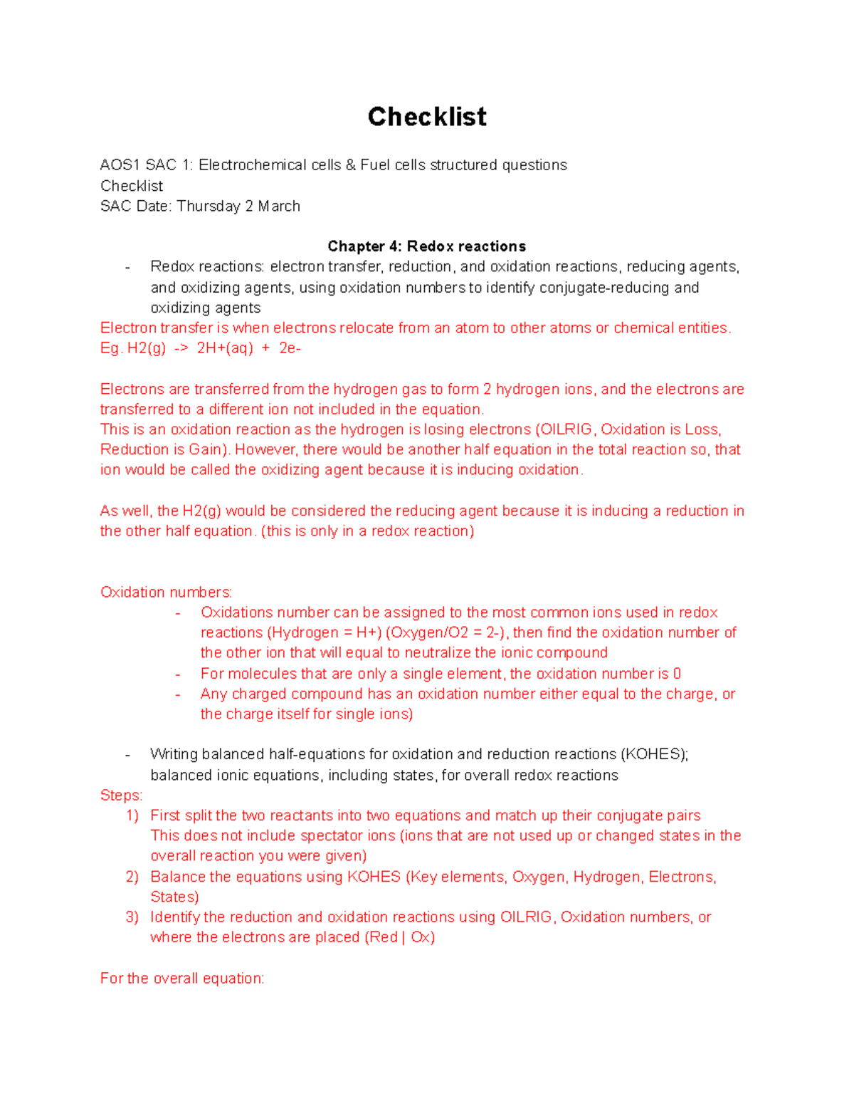 Chem SAC 1 Checklist - Study design dot points and their explained ...