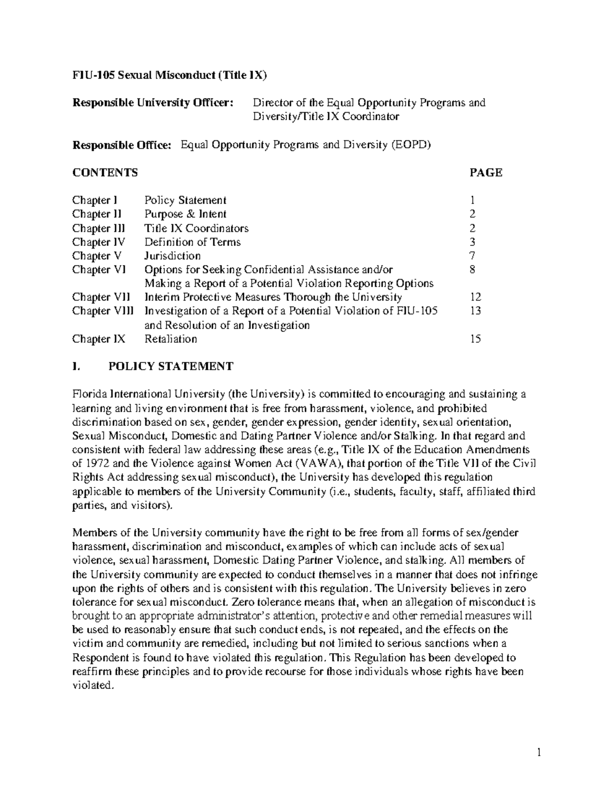 Title-IX-Code-of-Conduct-Title-VII-Good-Samaritan-Act - FIU- 105 Sexual ...