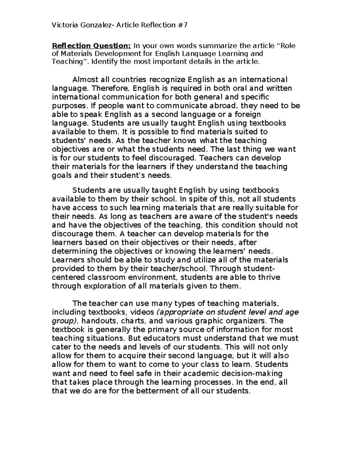 Victoria Gonzalez Reflection #7 - Victoria Gonzalez- Article Reflection ...