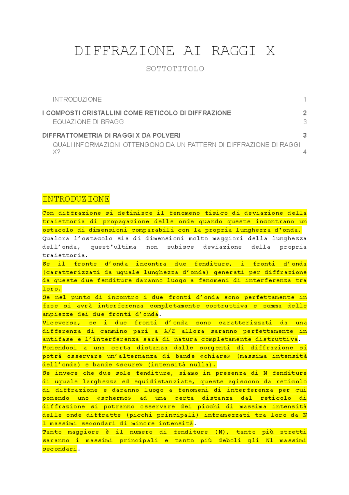 2. Diffrazione Raggi-X - DIFFRAZIONE AI RAGGI X SOTTOTITOLO ...