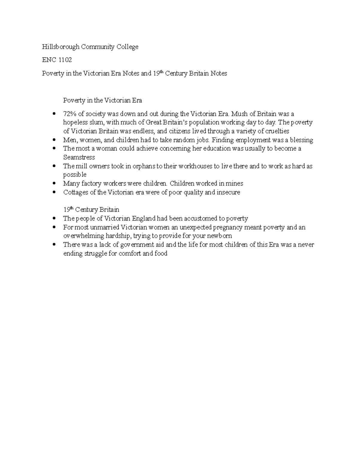 Poverty in the Victorian Era Notes and 19th Century Britain Notes ...