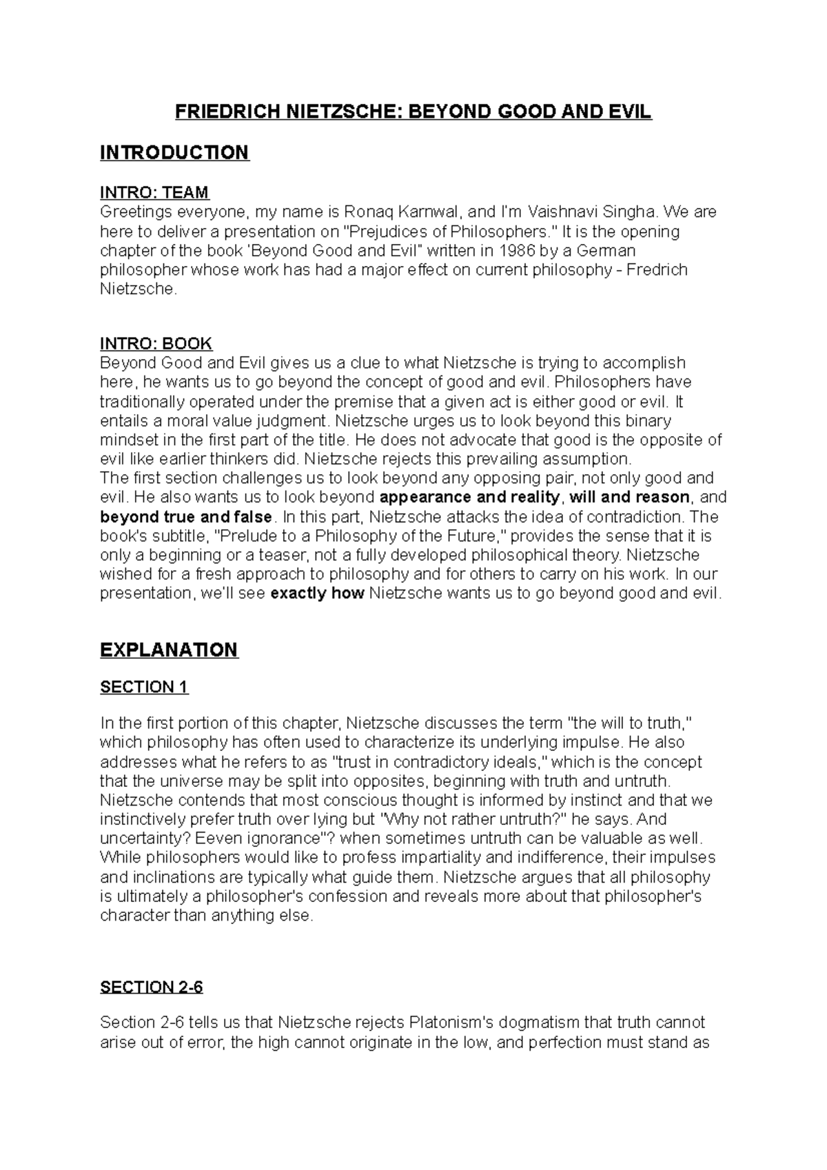 Prejudices of philosophers Presentation - FRIEDRICH NIETZSCHE: BEYOND GOOD AND EVIL INTRODUCTION ...