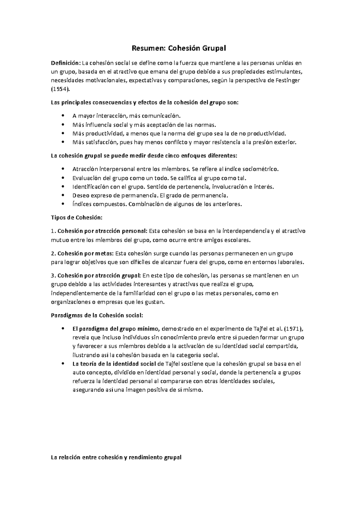 Resumen para Mapa conceptual - Resumen: Cohesión Grupal Definición: La cohesión social se define ...