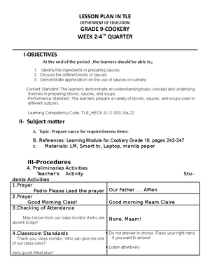Lesson PLAN IN TLE SHS CLara - LESSON PLAN IN TLE DEPARTMENT OF ...