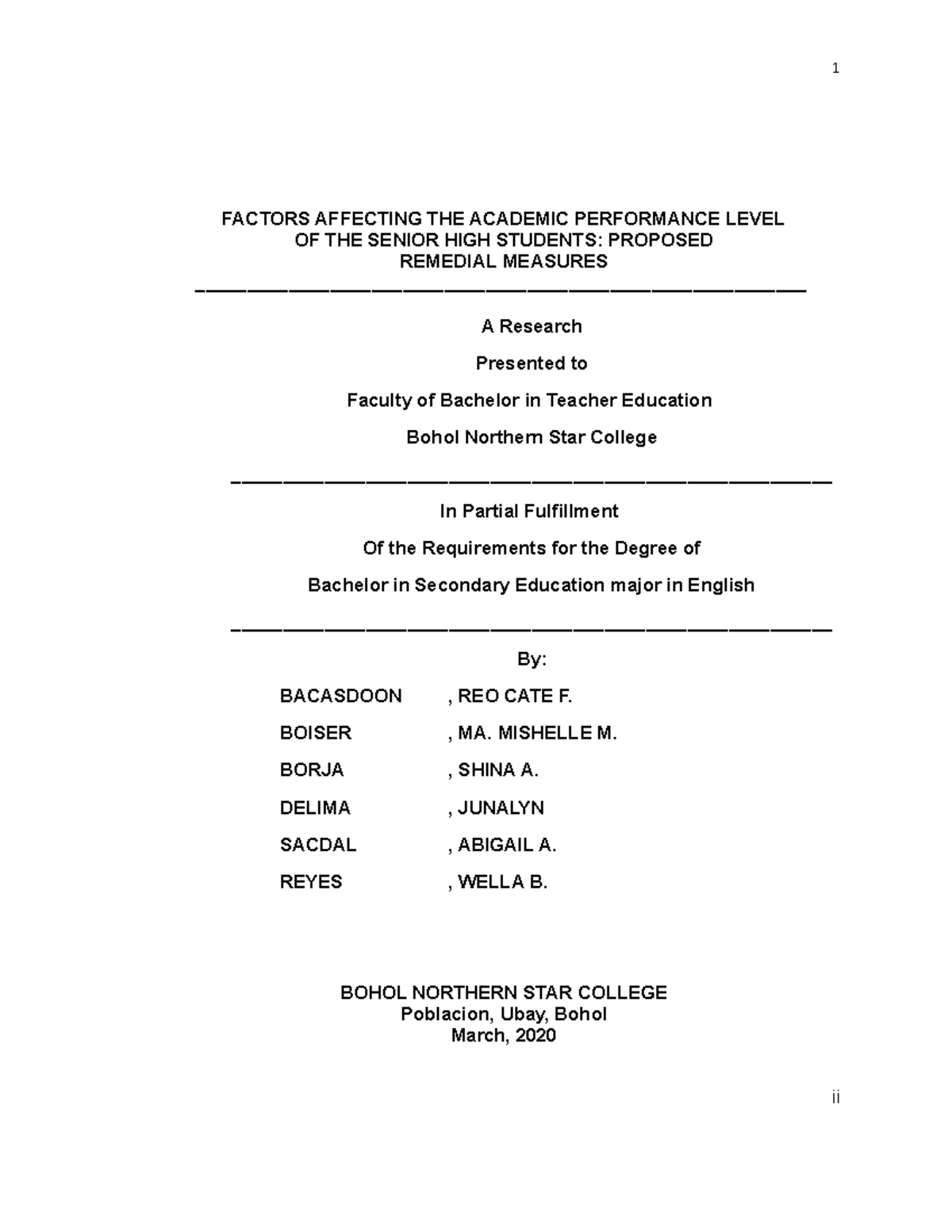 BSED English group Factors Affecting the Low Academic Performance ...