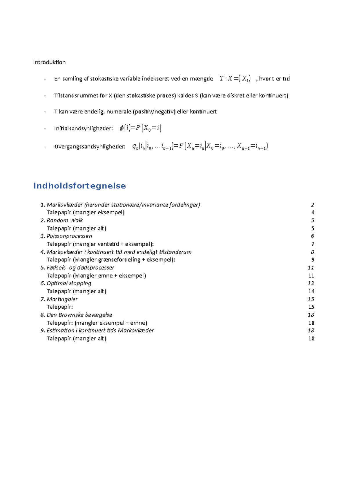 Stokastiske processer og statistisk analyse - emne noter - Introduktion ...