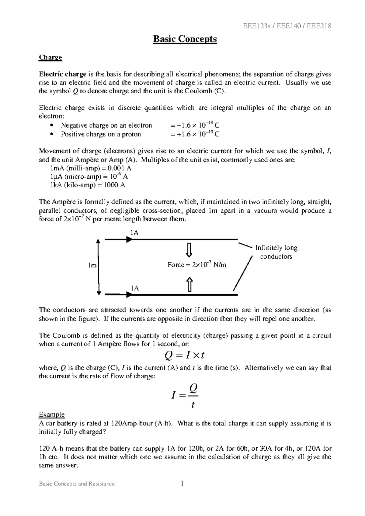 Lecture notes, lectures 1-24 - Basic Concepts Charge Electric charge is ...