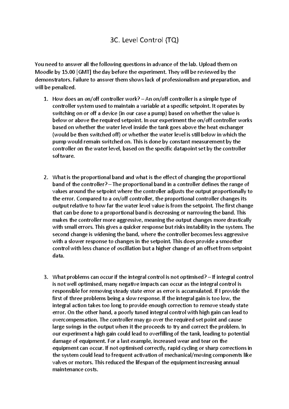 3C Level control TQ -Pre-lab questions - 3 C. Level Control (TQ) You ...